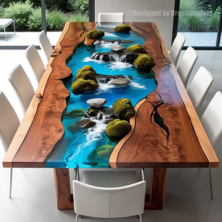 Wood And Resin River Dining Table: A Stunning Blend of Nature and Artistry
