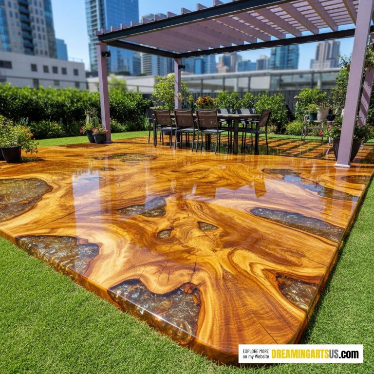 Transform backyard with Epoxy Live Edge Wood Slabs Patio