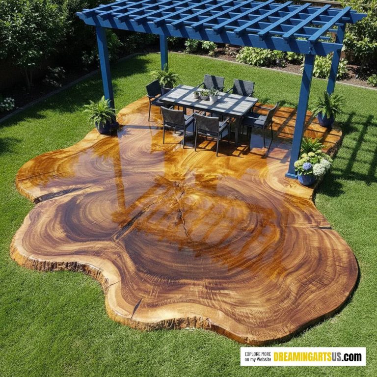 Transform backyard with Epoxy Live Edge Wood Slabs Patio