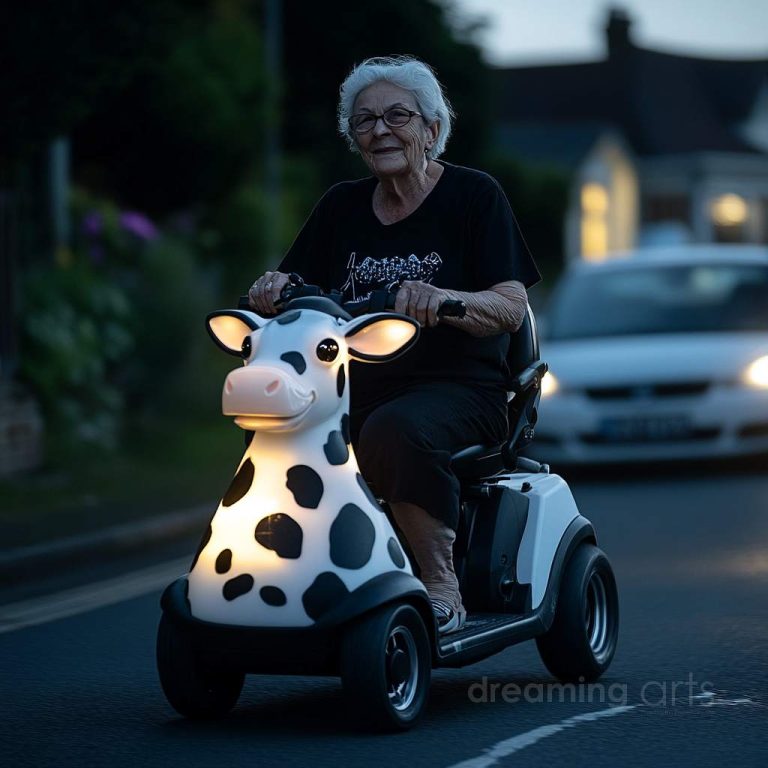 Glowing Cow Mobility Scooters for Seniors Who Enjoy Humor and Comfort