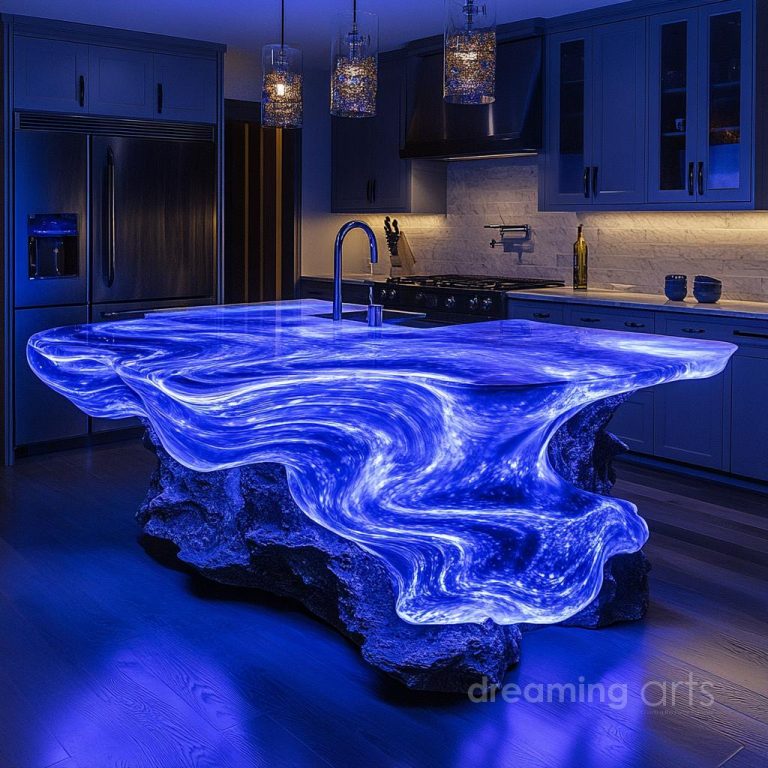 Glowing Swirly Blue Kitchen Island: The Perfect Fusion of Light, Color ...