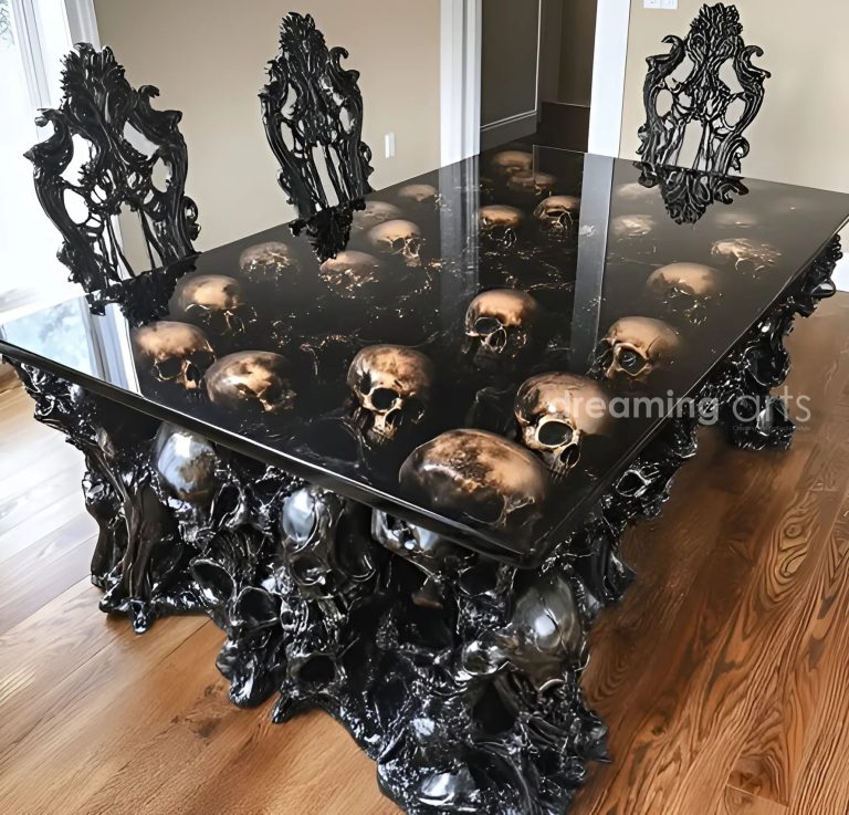 Gothic Skull Dining Table: Dine in Dark Elegance with Bone-Chilling Style