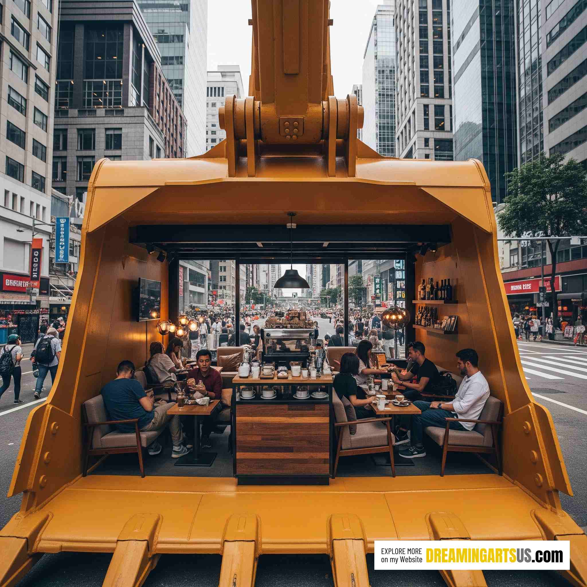 Excavator Bucket Shaped Coffee Shop: Where Industrial Meets Chic