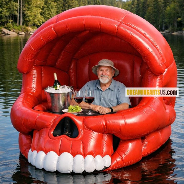 Inflatable Skull Lake Floats with built-in Drink Coolers & Seating