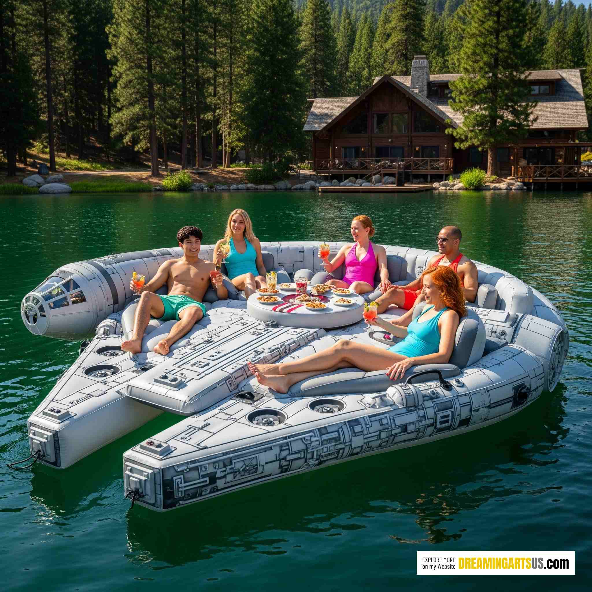 Inflatable Star Wars lake floats: Millennium Falcon, R2-D2, BB-8 & Darth Vader