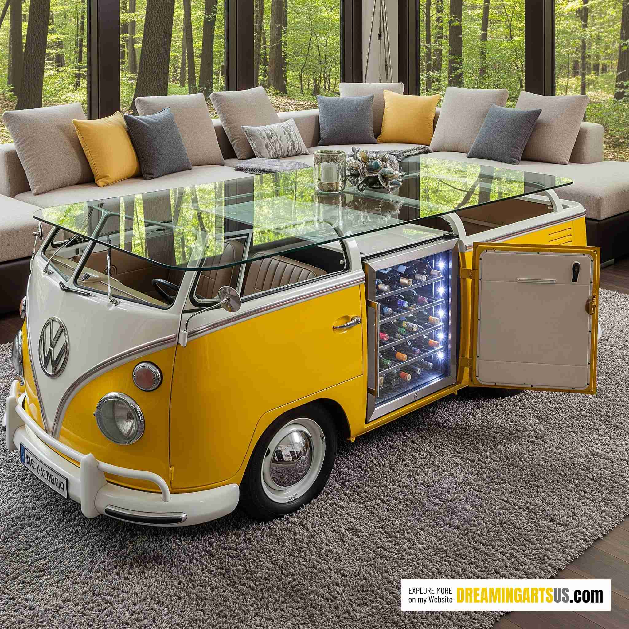 VW Bus Coffee Table with Built-in Fridge | For VW enthusiasts