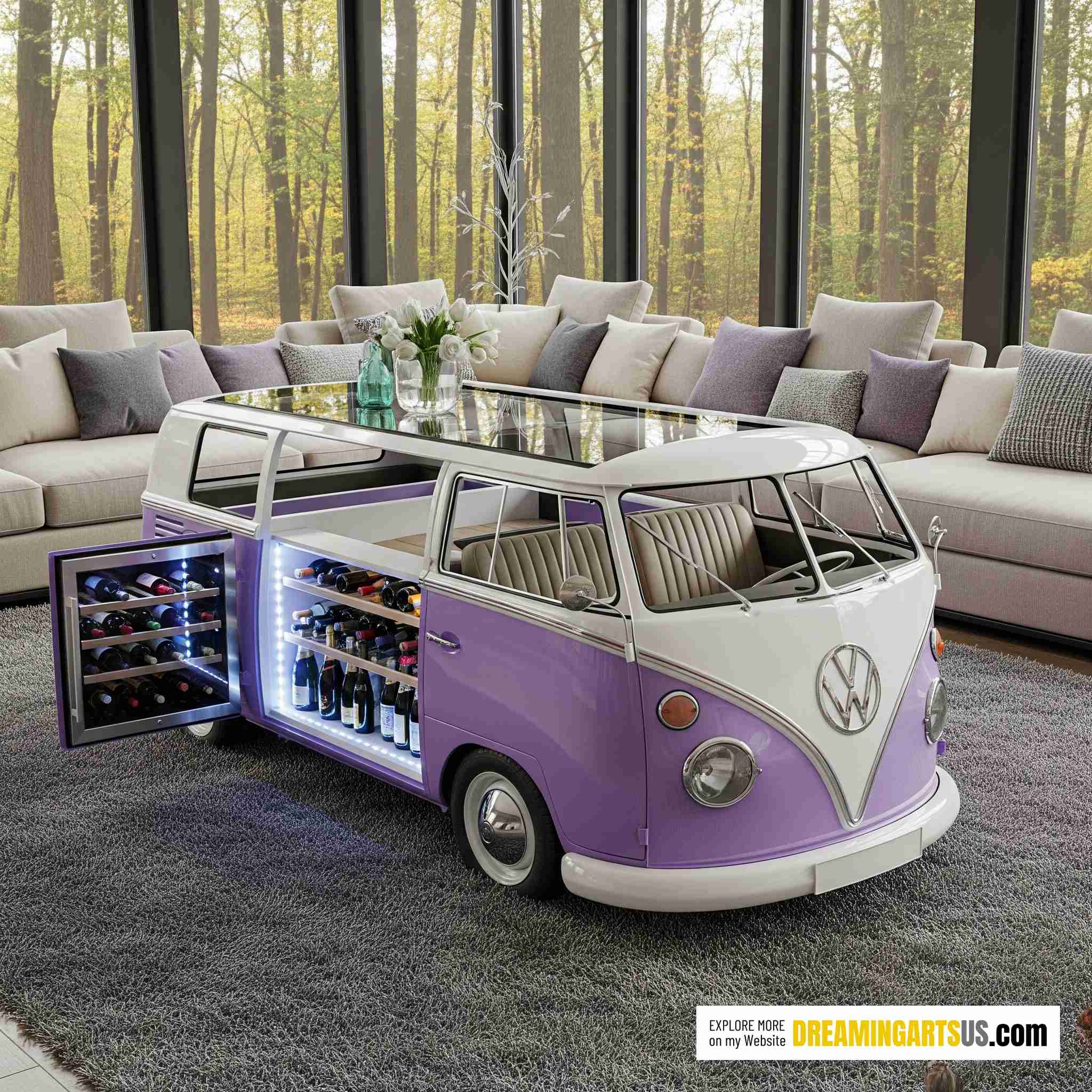 VW Bus Coffee Table with Built-in Fridge | For VW enthusiasts