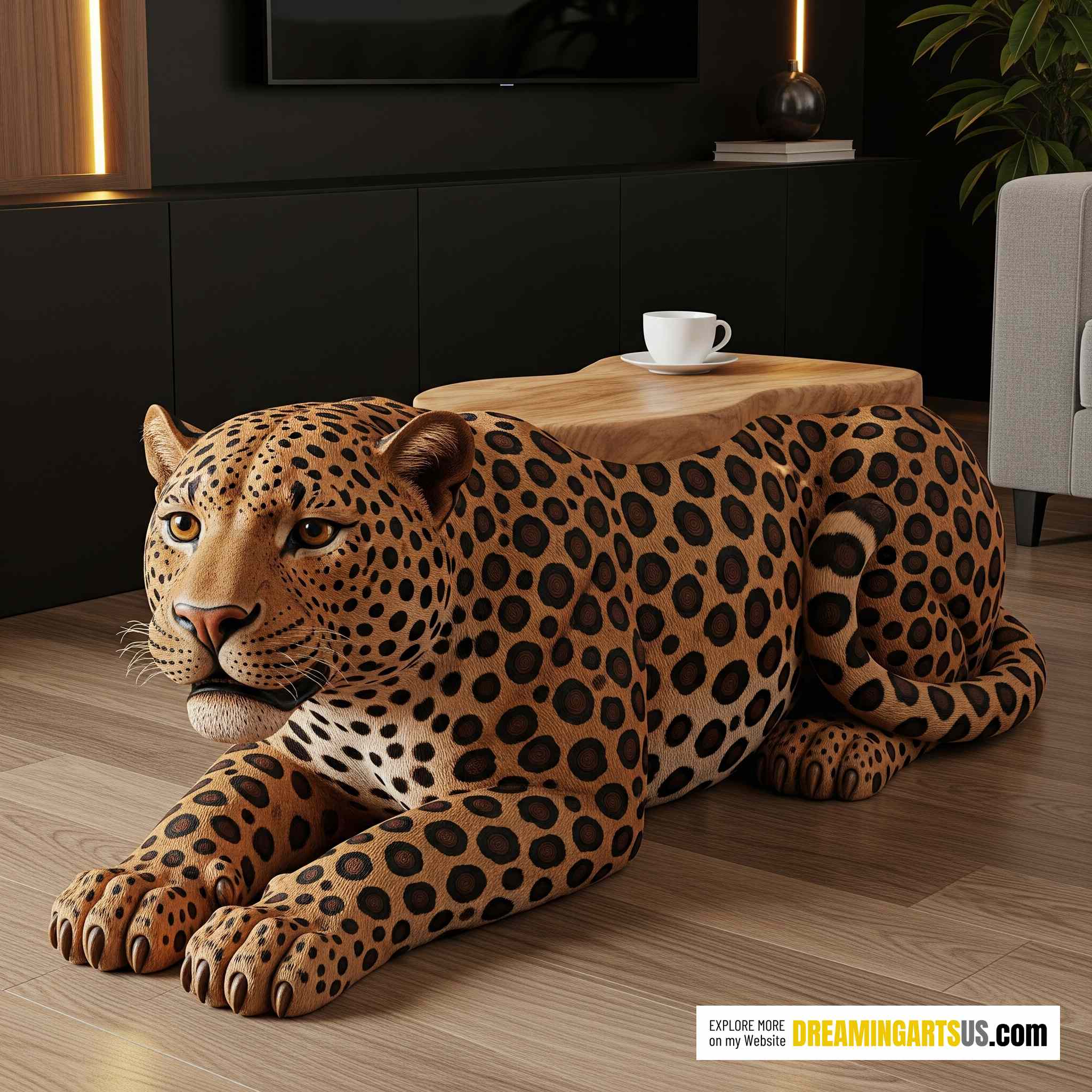 Wooden Leopard Coffee Table to Add a Touch of Safari Chic