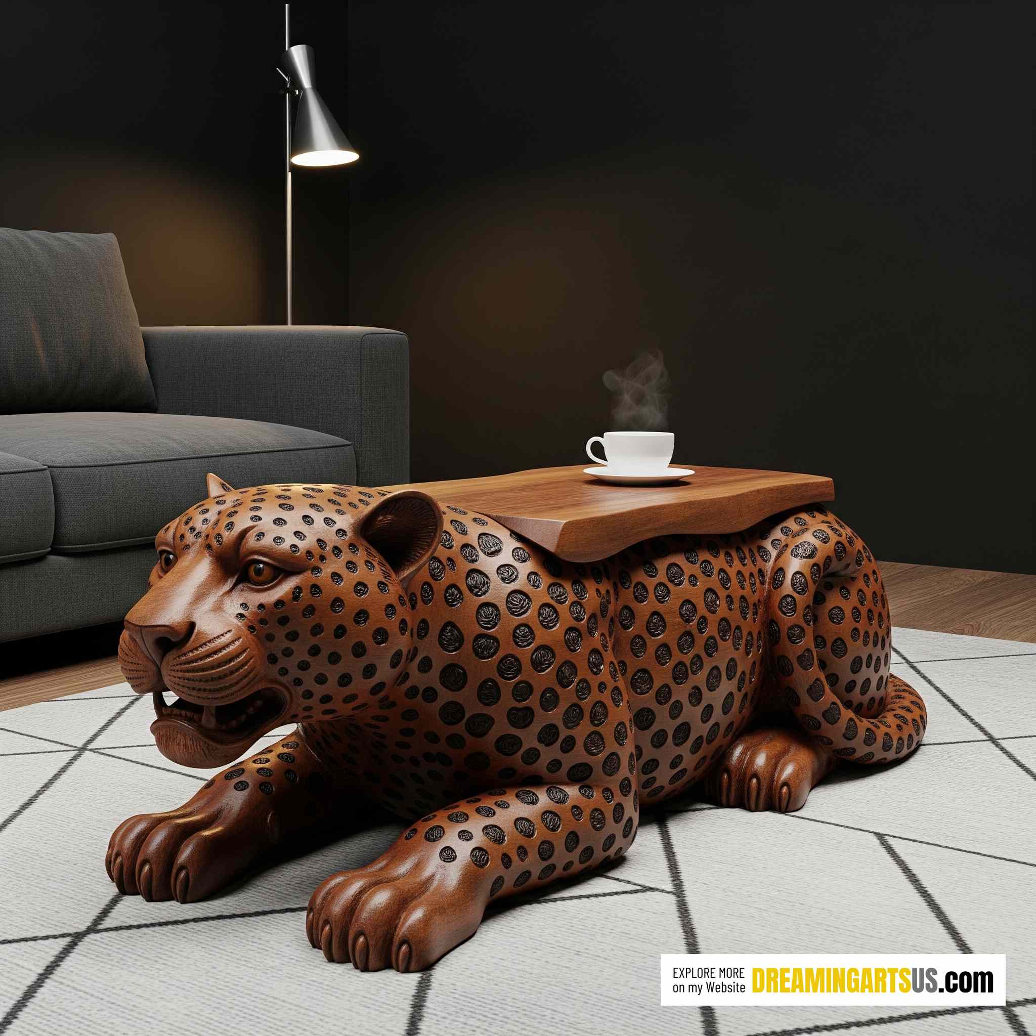 Wooden Leopard Coffee Table to Add a Touch of Safari Chic