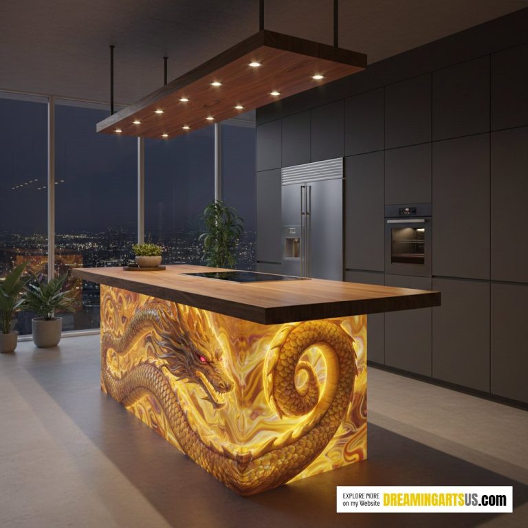 Dragon Kitchen Island with Glowing LED for Luxury Interiors
