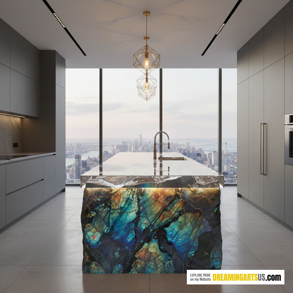 Labradorite Geode Kitchen Island | Shape, Size and Color