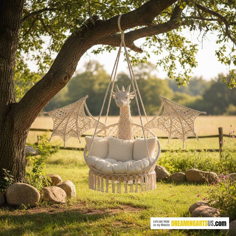 Macrame Dragon Swing with Wings & Cozy Seat Cushion