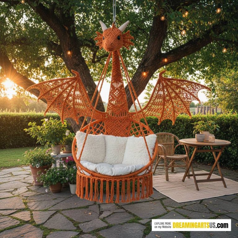 Macrame Dragon Swing with Wings & Cozy Seat Cushion