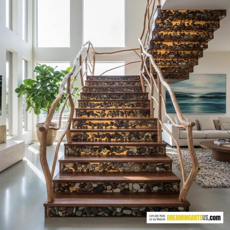 Wood Epoxy Pebble Staircase ideas for Luxury Homes