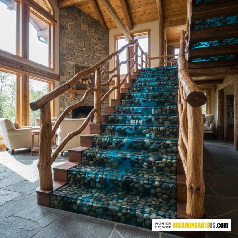 Wood Epoxy Pebble Staircase ideas for Luxury Homes