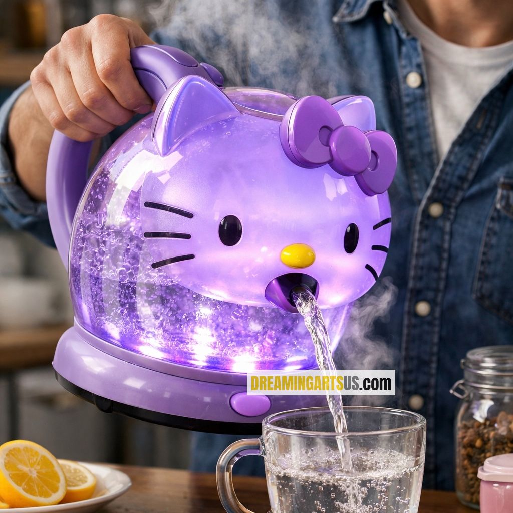 Hello Kitty Electric Kettle with Translucent Body & Soft Lighting