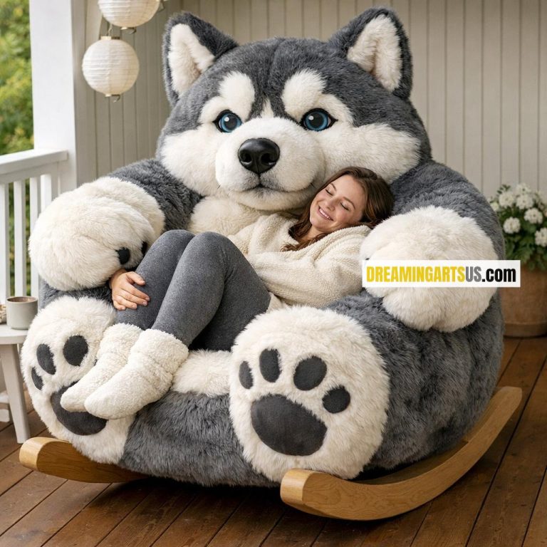 Fluffy Dog Rocking Chairs with Ultra-Soft Faux Fur